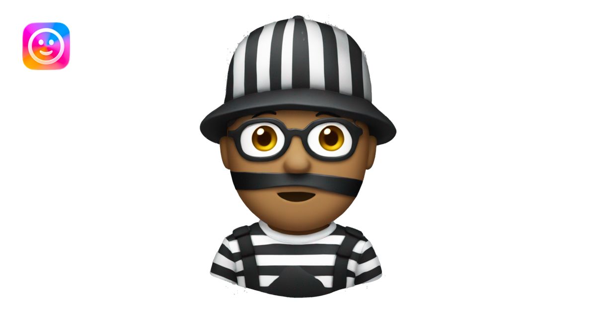 emoji wearing a jail shirt, a black beanie, and a mask. emoji | AI ...