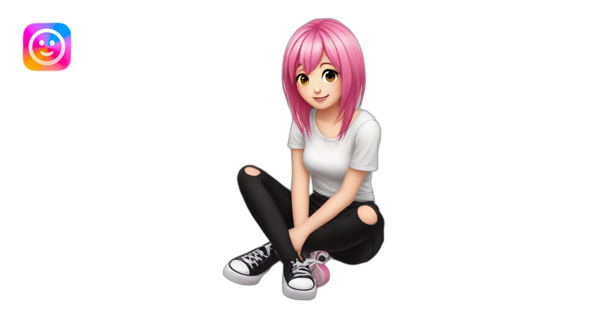 Full body Front view curvy emo girl pink hair sits on the floor ...