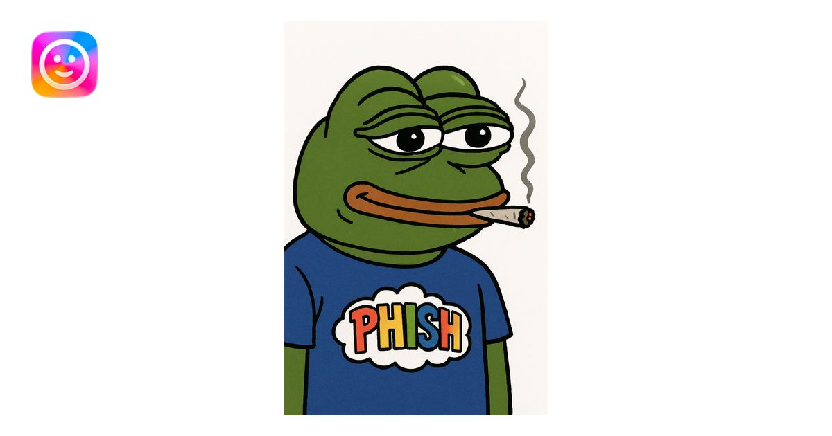 Pepe the Frog smoking a joint, wearing a shirt with the Phish rainbow ...