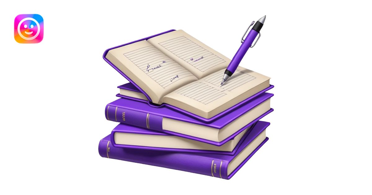 purple studying books with pen scattered emoji | AI Emoji Generator