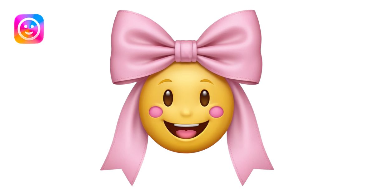 classic yellow laughing emoji with a very pretty pale pale pink bow ...