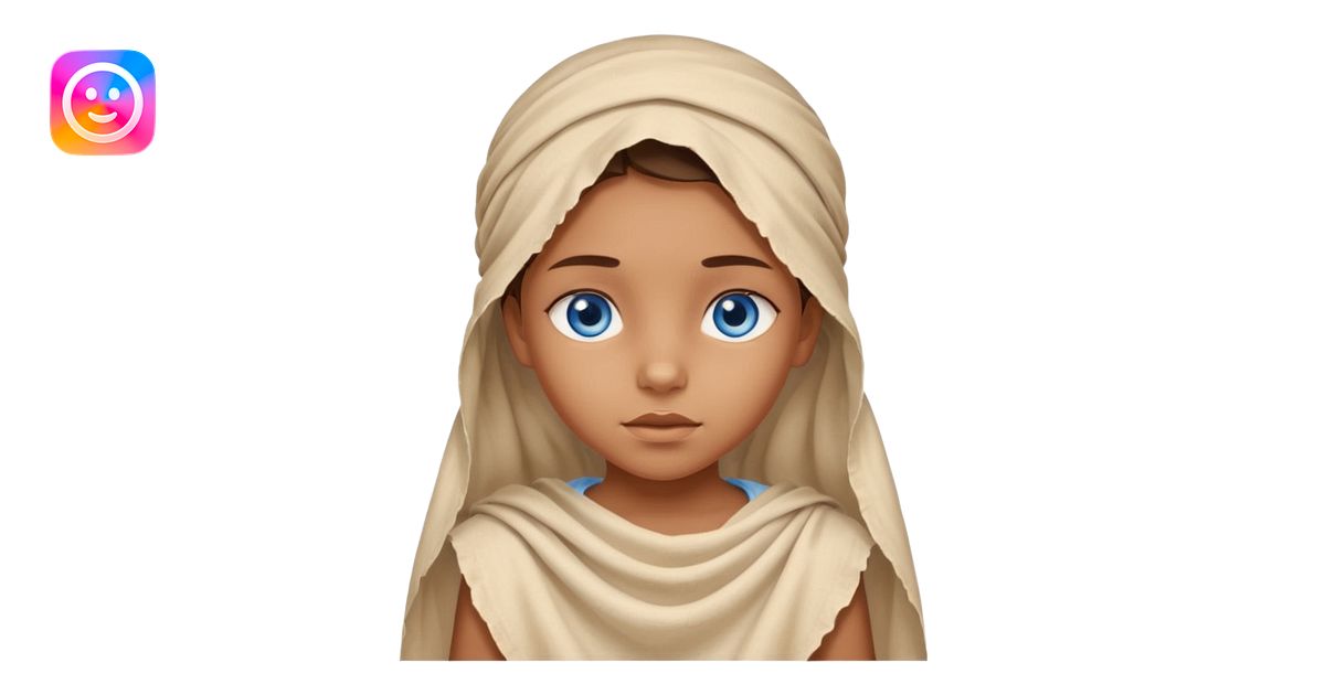 blue eyed desert child girl cowered with creme cloth emoji | AI Emoji ...