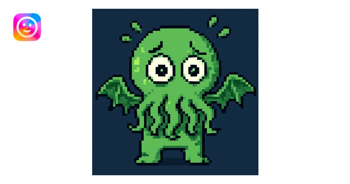 Cthulhu scared, green, pixel art image | AI Emoji Generator