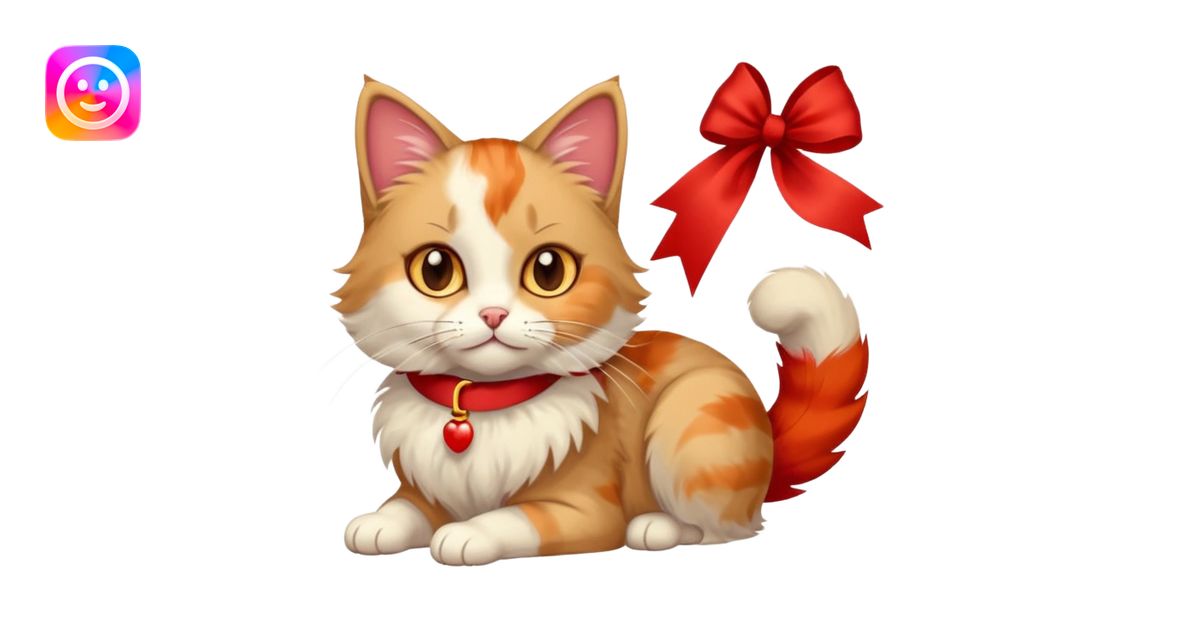 Dilute calico cat with ribbon emoji | AI Emoji Generator