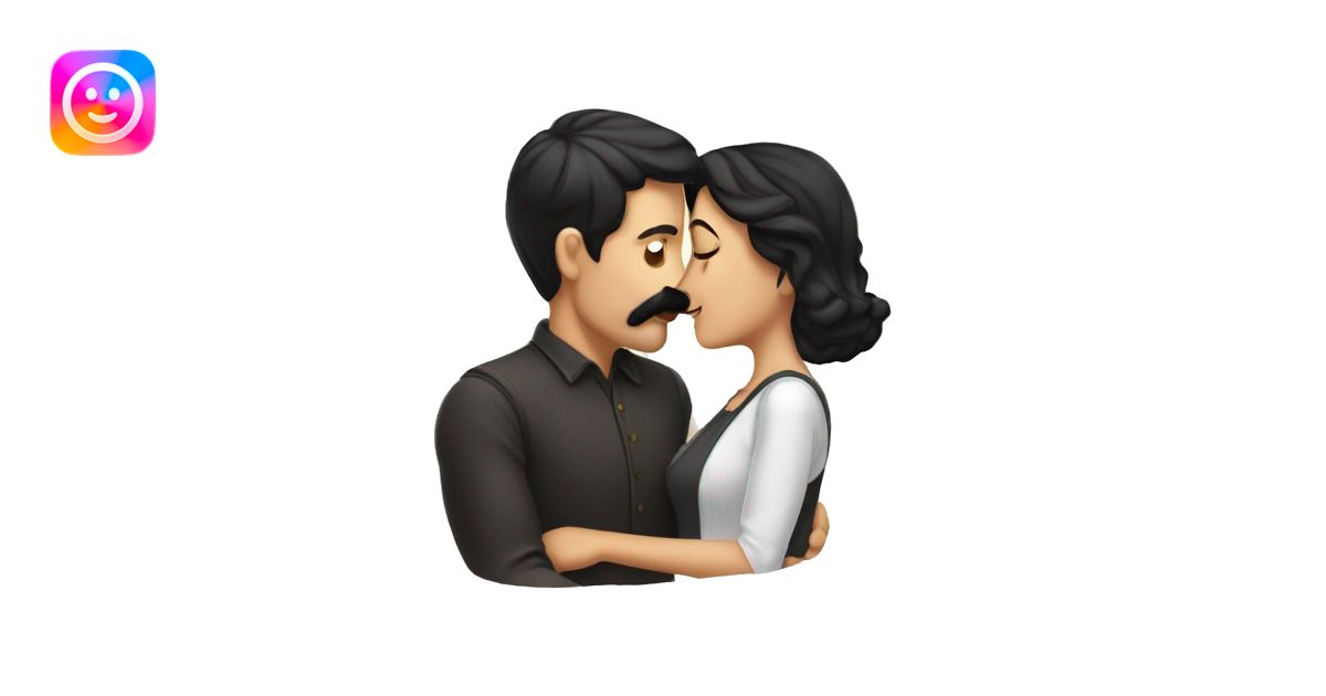 Man with dark hair and mustache kissing woman with dark hair emoji | AI ...