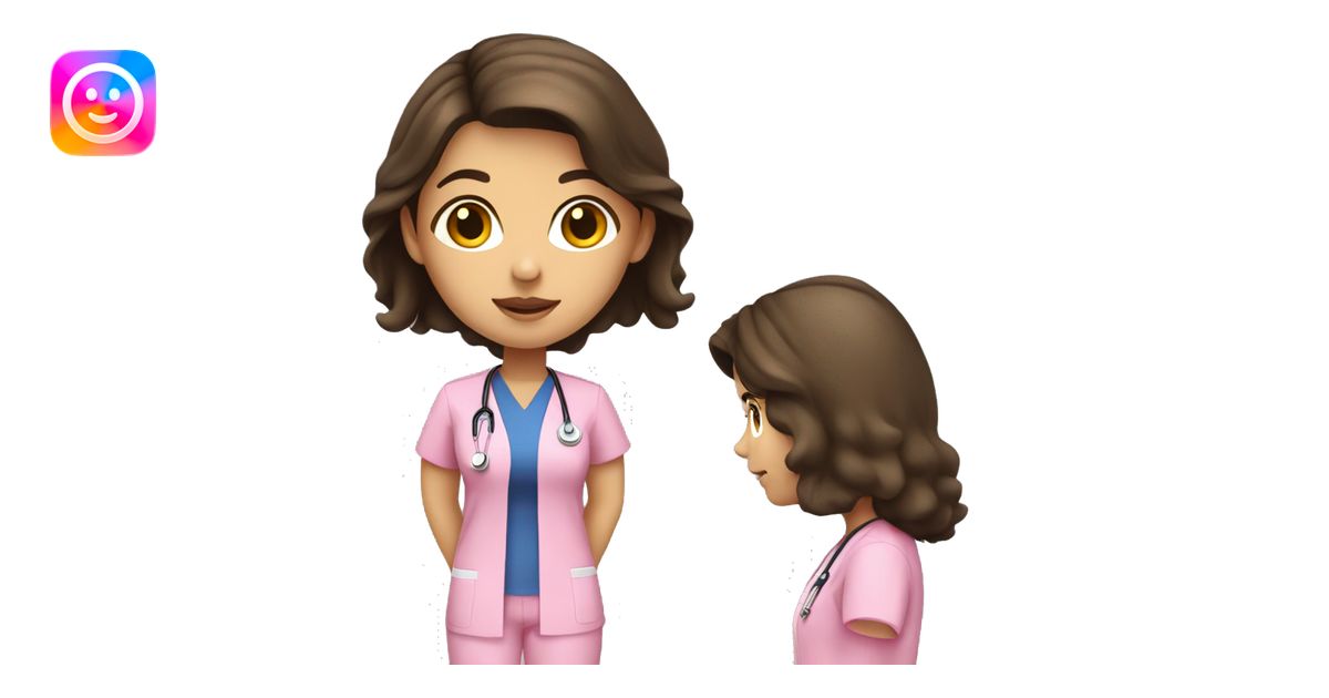Brunette nurse in pink scrubs emoji | AI Emoji Generator