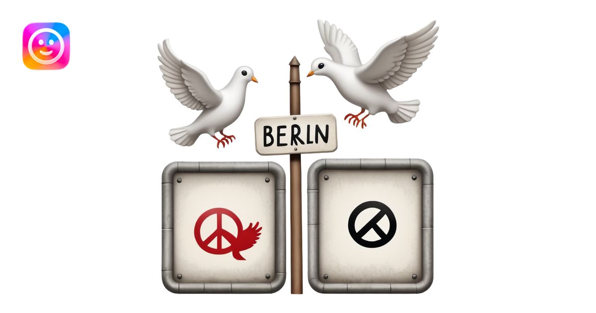 close-up of protest signs with peace dove and Berlin Wall, 1950s and ...