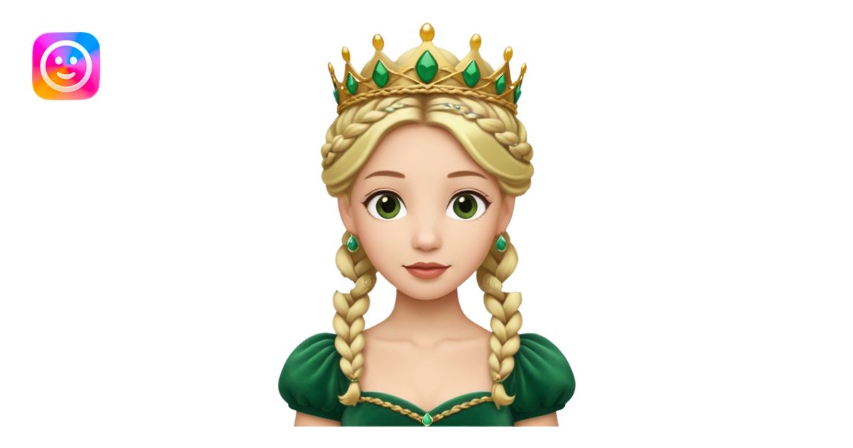 Princess in green Dress with Tiara, Braided Blonde Hair emoji | AI ...