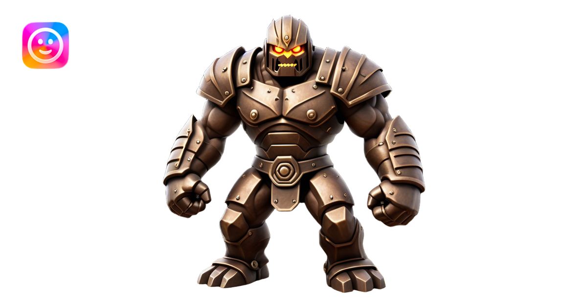 Cinematic Fierce Mighty Iron Golem Portrait Emoji Depicted mid-action ...