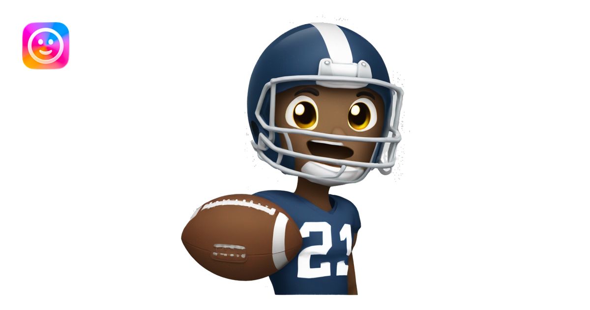 A football emoji wearing a tiny helmet and making a touchdown pose ...