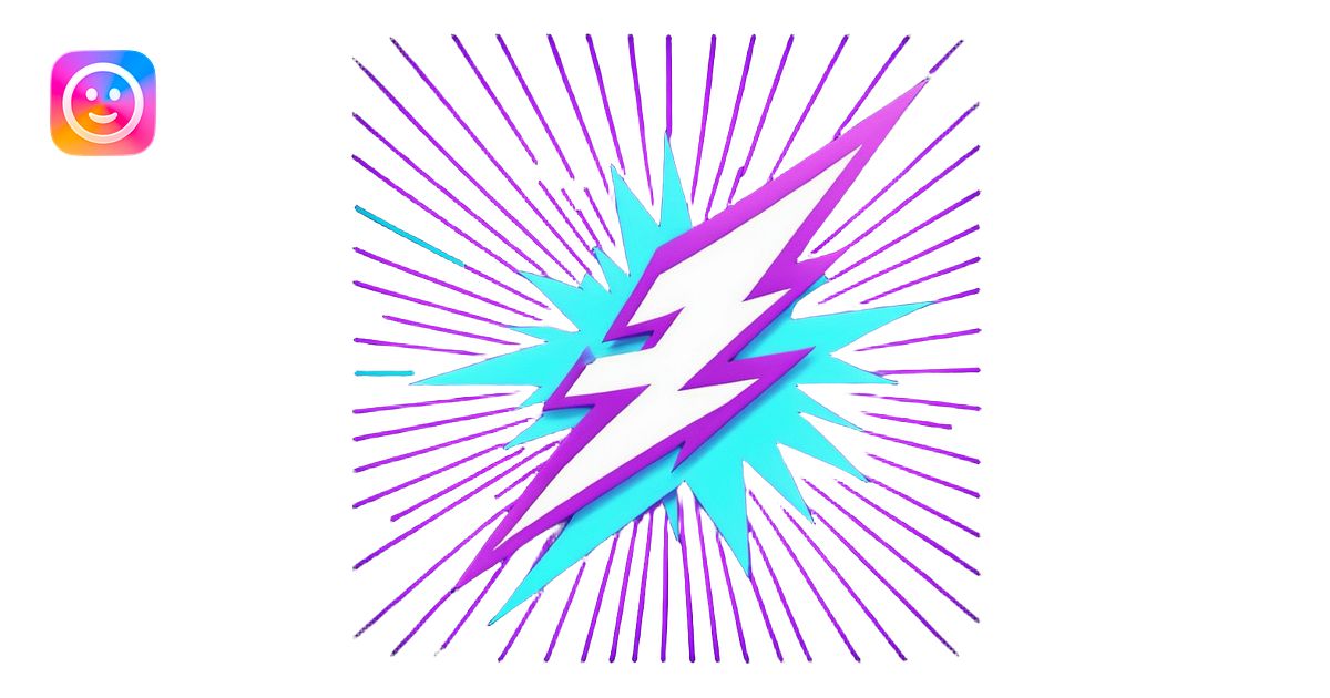Minimalist emoji, a stylized lightning bolt cutting through a neon ...