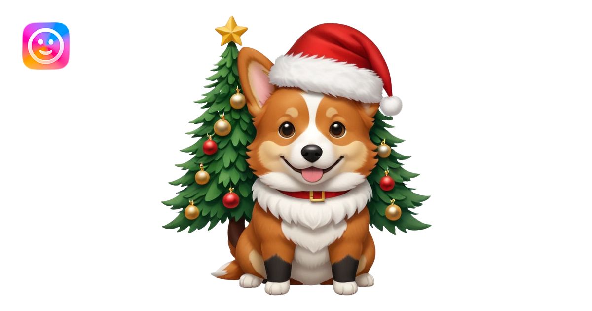tricolor (black and red head) corgi with santa hat on and christmas ...
