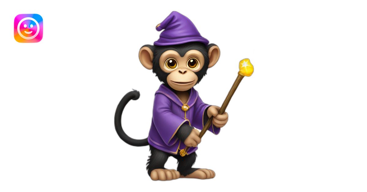 Wizard chimpanzee with wand emoji | AI Emoji Generator