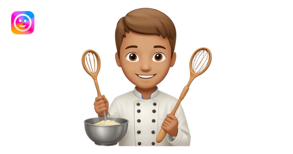Male Young Pastry Chef – smiling, holding whisk and mixing bowl. emoji ...