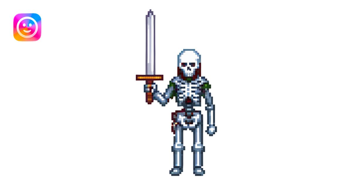 skeleton holding a sword, pixel art style illustration | AI Emoji Generator