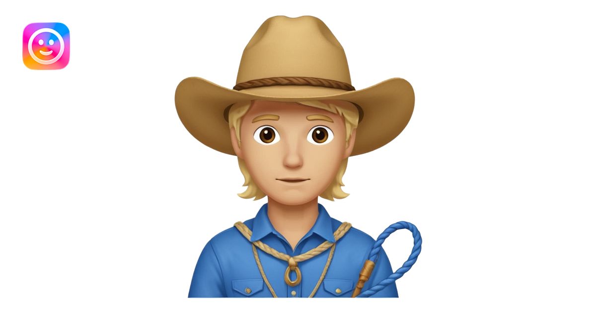 Cowboy blonde hair with blue hat and lasso emoji | AI Emoji Generator