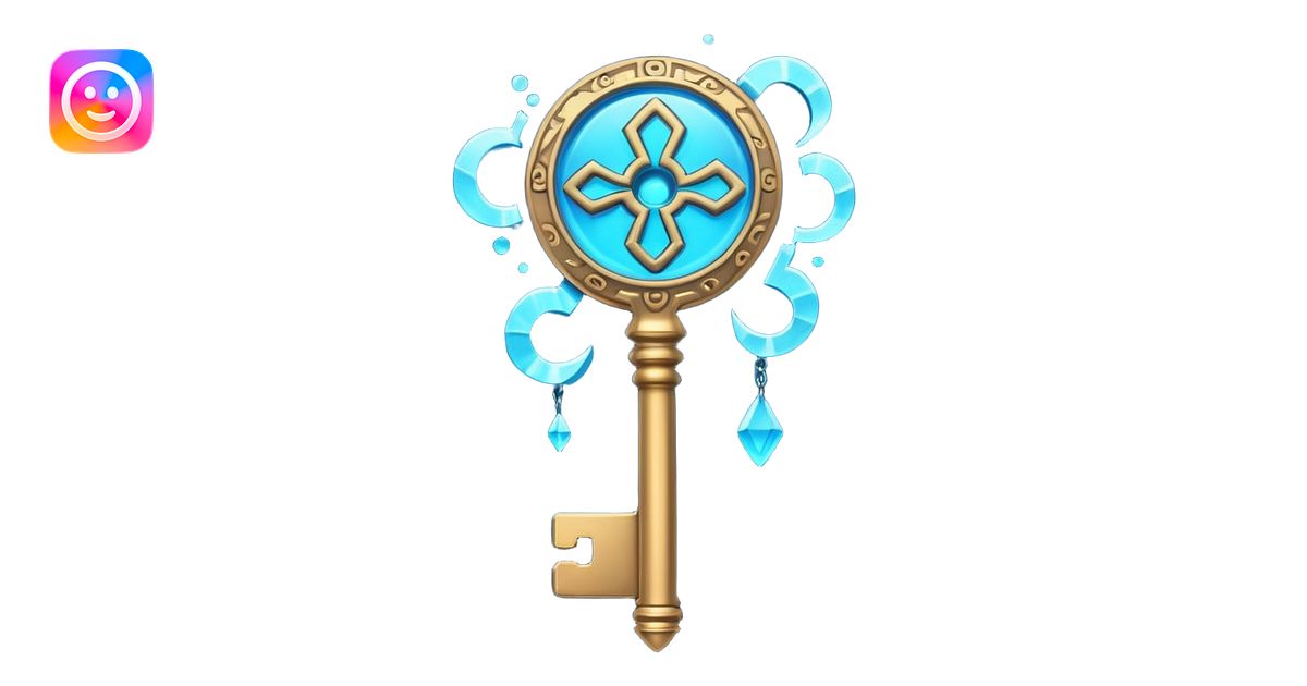 Ancient key glowing blue with runic markings, floating emoji | AI Emoji ...