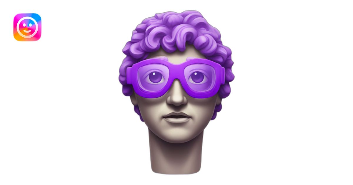 an EMOJI OF A ancient young greek statue, wearing VR glasses, purple ...