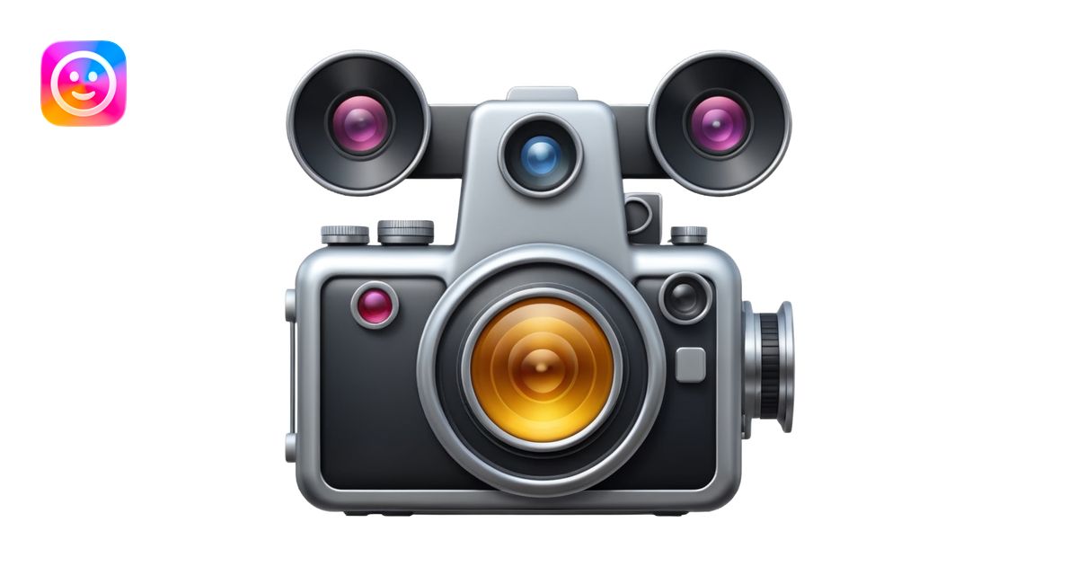 Minimal emoji icon of a huge cinematic metalic camera, front view ...