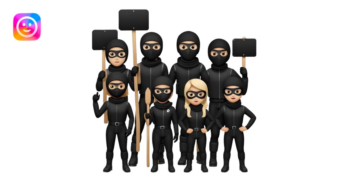 Ski mask people wearing black with black shields and signs emoji | AI ...
