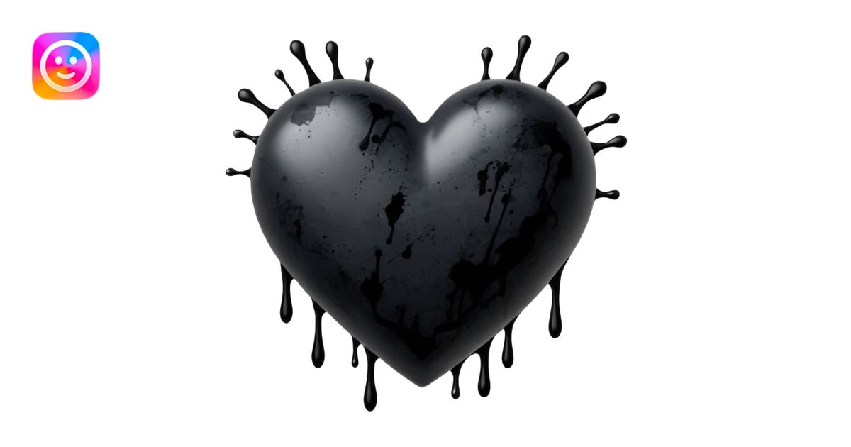 black ink heart emoji with ink streaks, isolated on white background ...