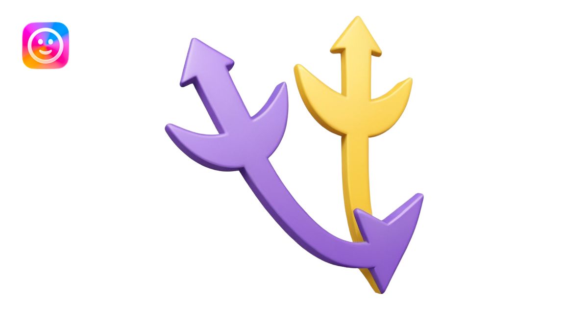 Two rounded arrows, one pointing up (yellow), one down (purple), soft ...