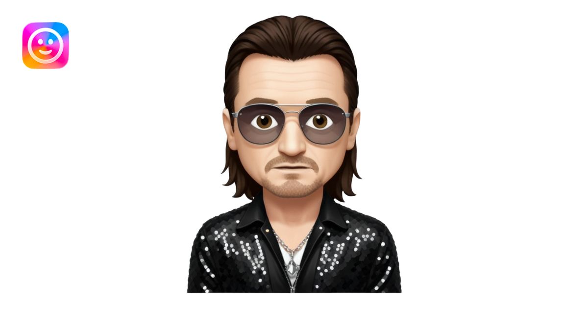 Bono from U2 with long dark brown hair, black sequin outfit emoji | AI ...