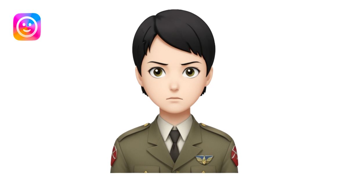short black neat hair, sharp dark gray eyes, pale skin, serious ...