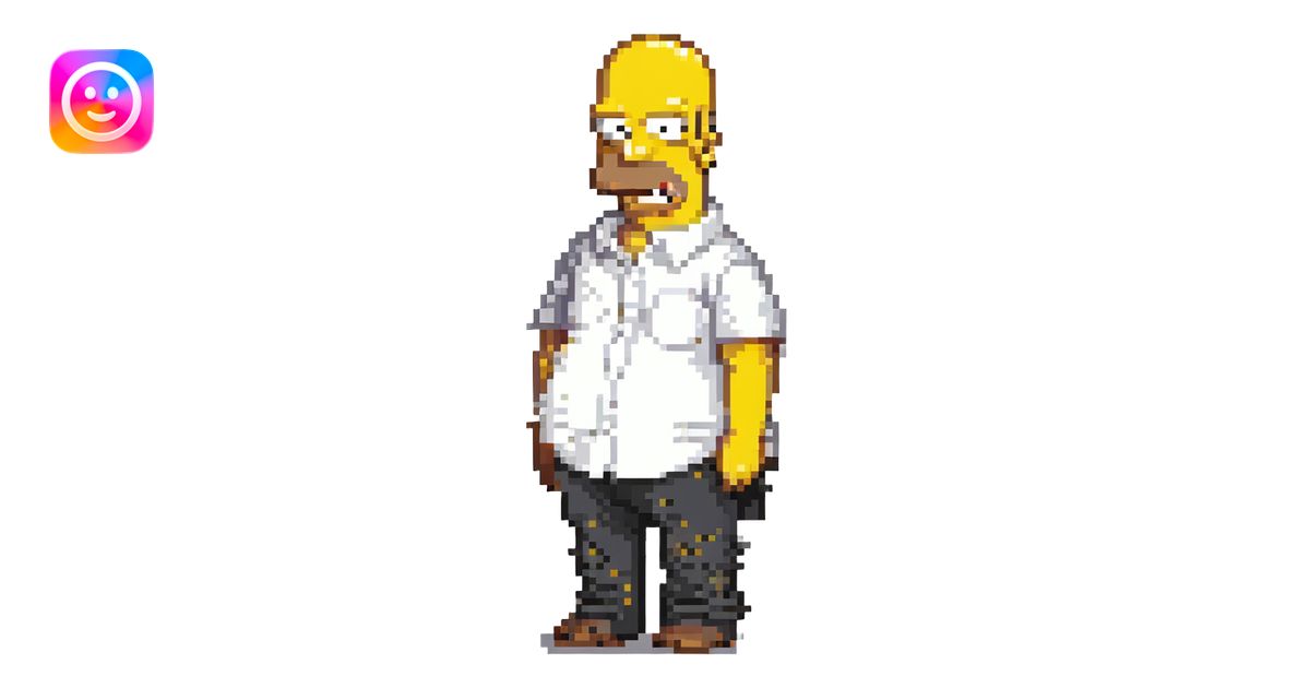 Homer Simpson pixel art style, yellow skin, bald, white shirt ...