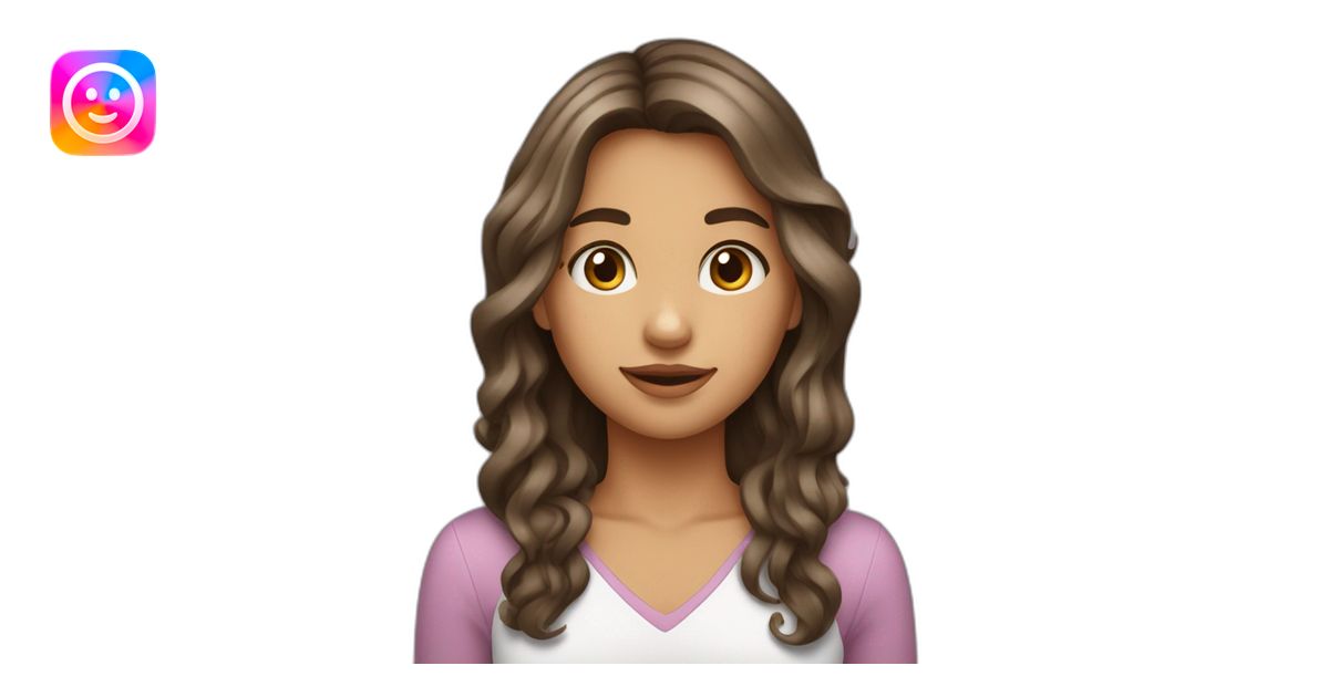 Une jeune fille avec des cheveux longs brunes emoji | AI Emoji Generator