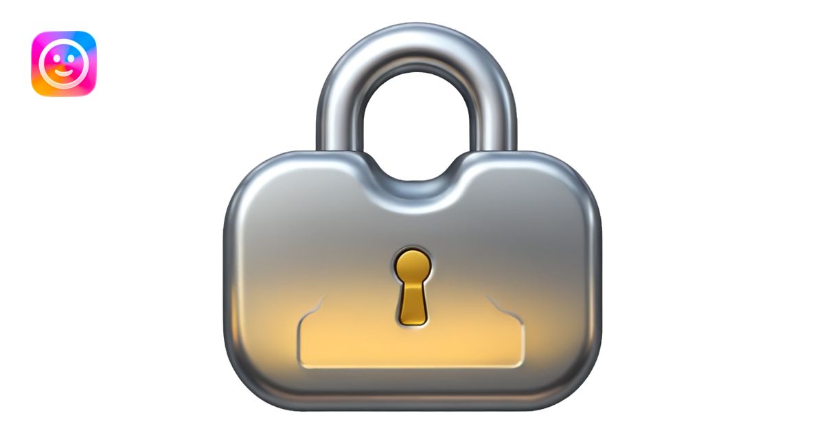 Chrome silver lock emoji, iOS emoji style, smooth metallic surface ...