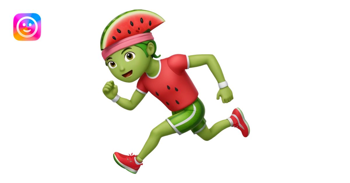 Running Watermelon with arms and legs with a sports headband emoji | AI ...
