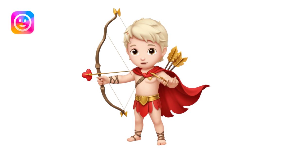 Cupid with his magical bow and arrow shooting love hearts emoji | AI ...