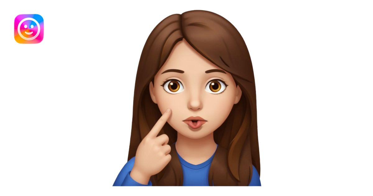Emoji Fille cheveux long et brun yeux brun avec un doigt dans la bouche ...