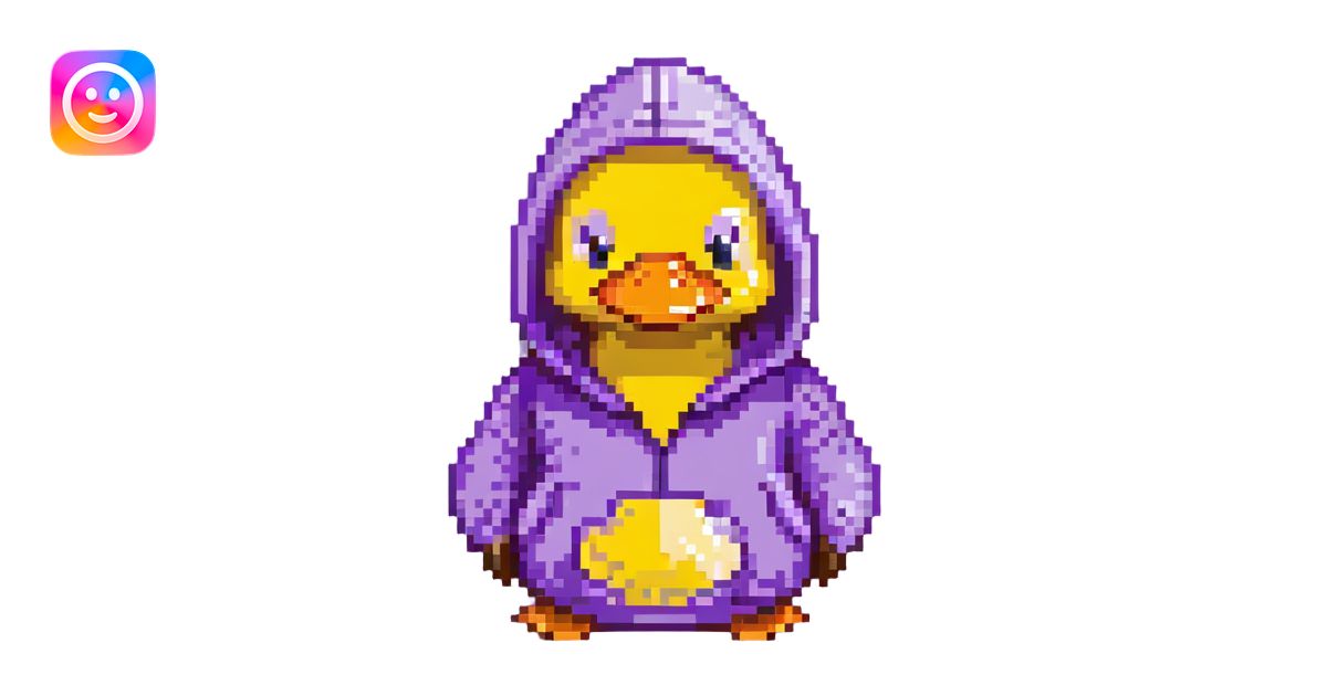 Pixelated rubber duck with a purple hoodie illustration | AI Emoji ...