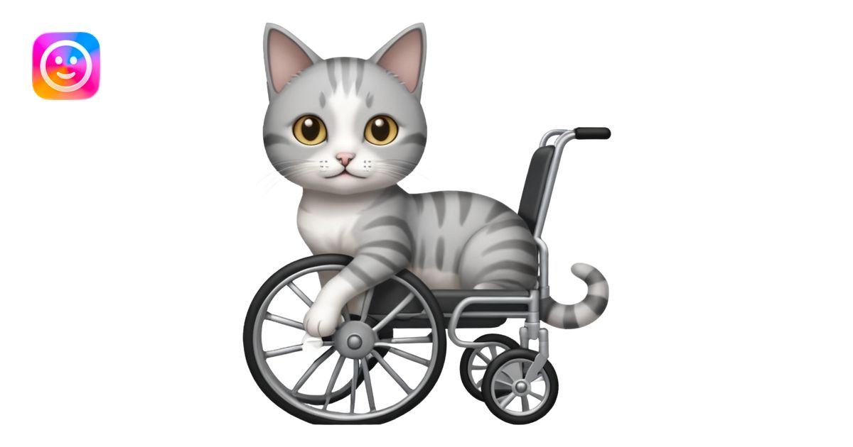 disabled grey and white small cat using cat specific wheelchair emoji ...
