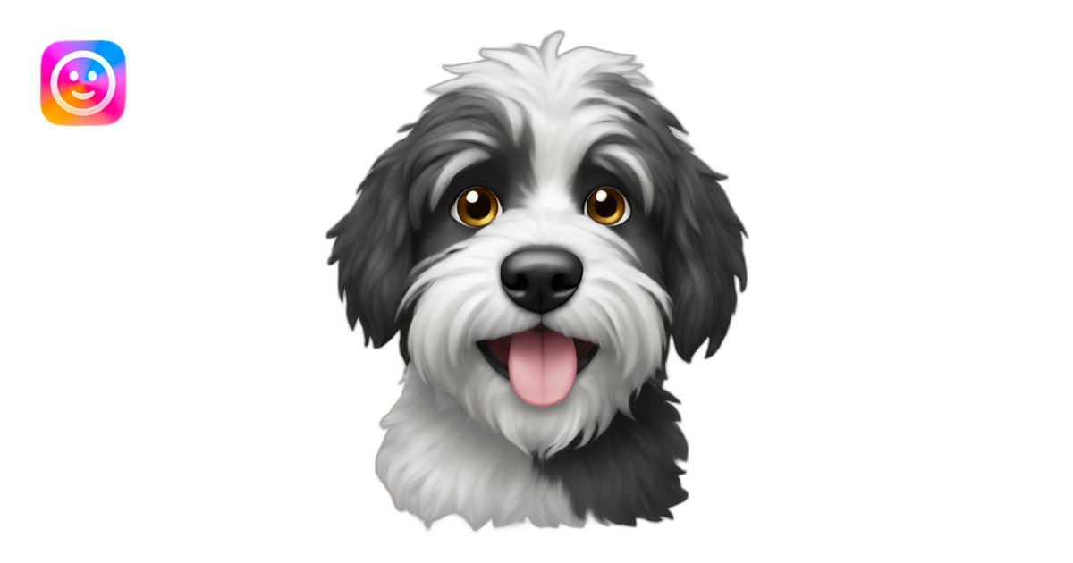 Black and white scruffy dog with binky in mouth emoji | AI Emoji Generator