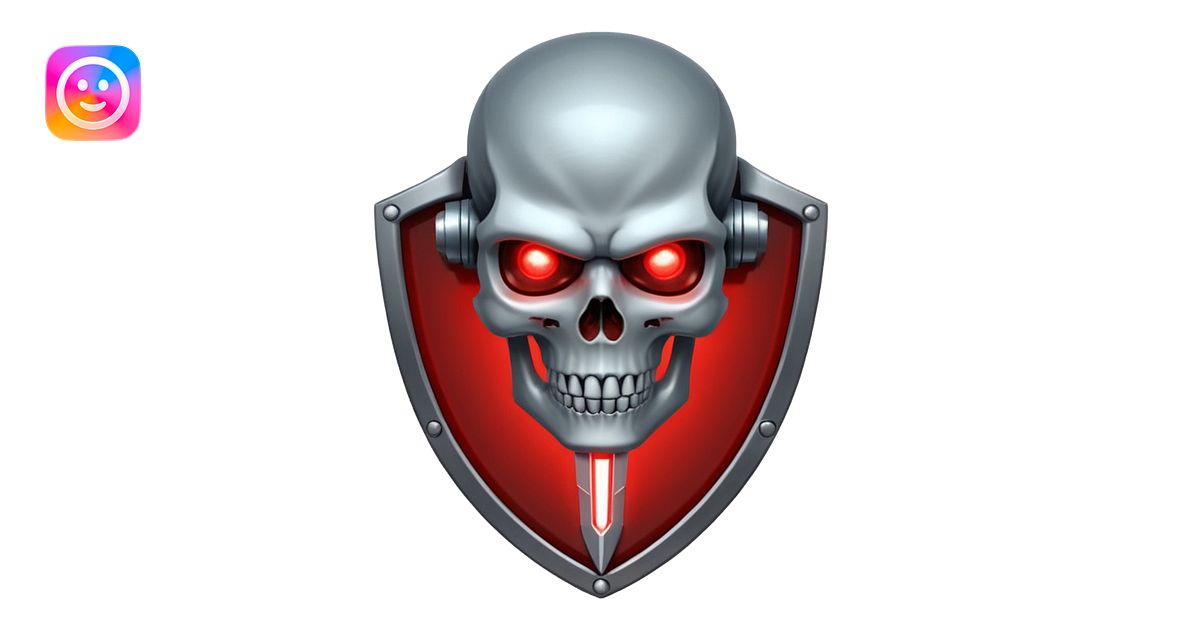 Sci-fi shield badge, terminator style skull, glowing red eyes, crossed ...
