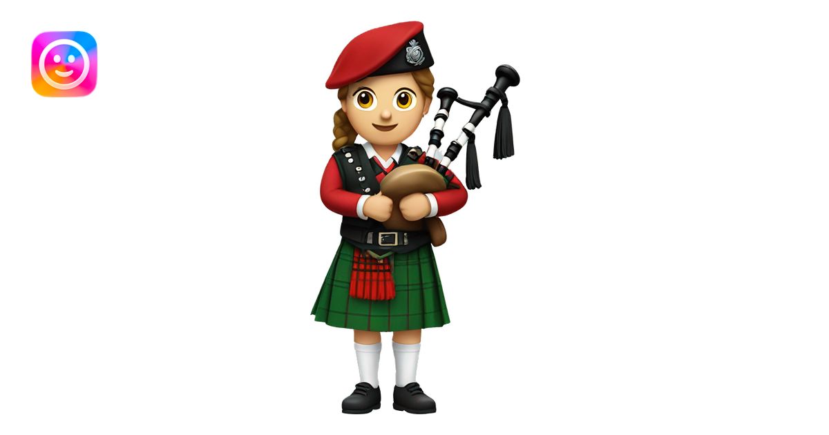 Female Bagpipe player red kilt, white socks, green beret emoji | AI ...