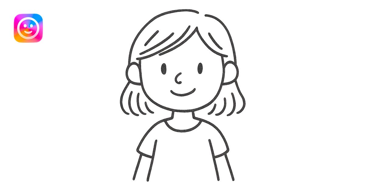 simple girl character, easy to draw, clear lines, minimal details ...
