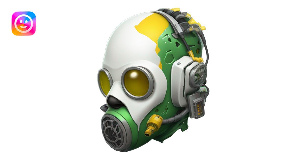 Green skin cyborg head with dark yellow Mohawk, white respirator mask ...