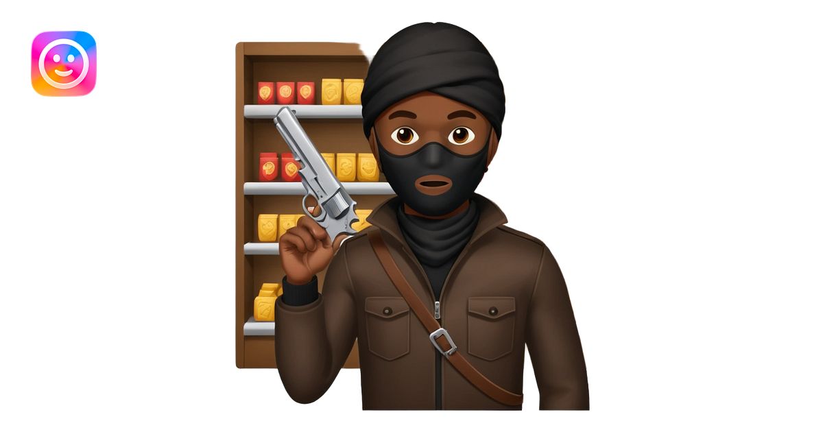 Make a black guy robbing store with pistol emoji | AI Emoji Generator