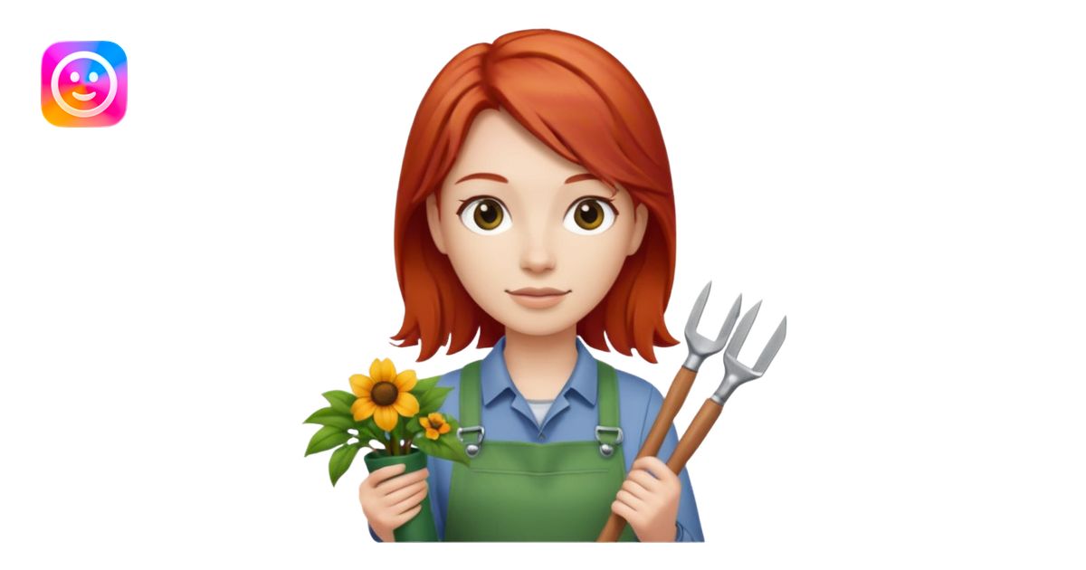 red hair gardener holding gardening tools emoji | AI Emoji Generator