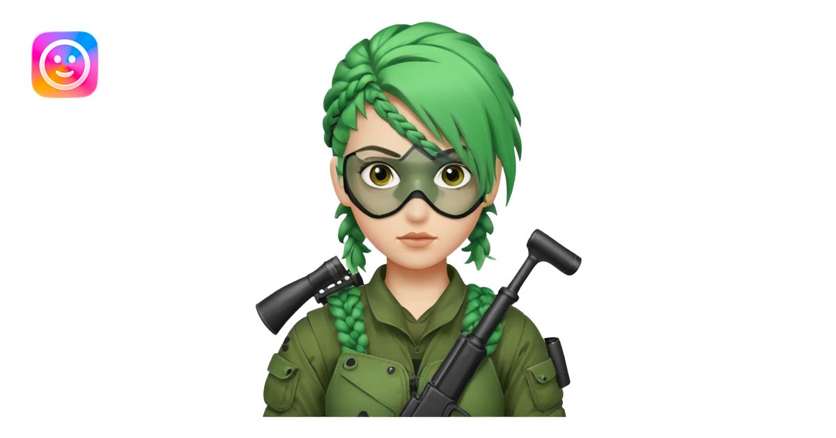 paintball player with geared face boy braided green hair emoji | AI ...
