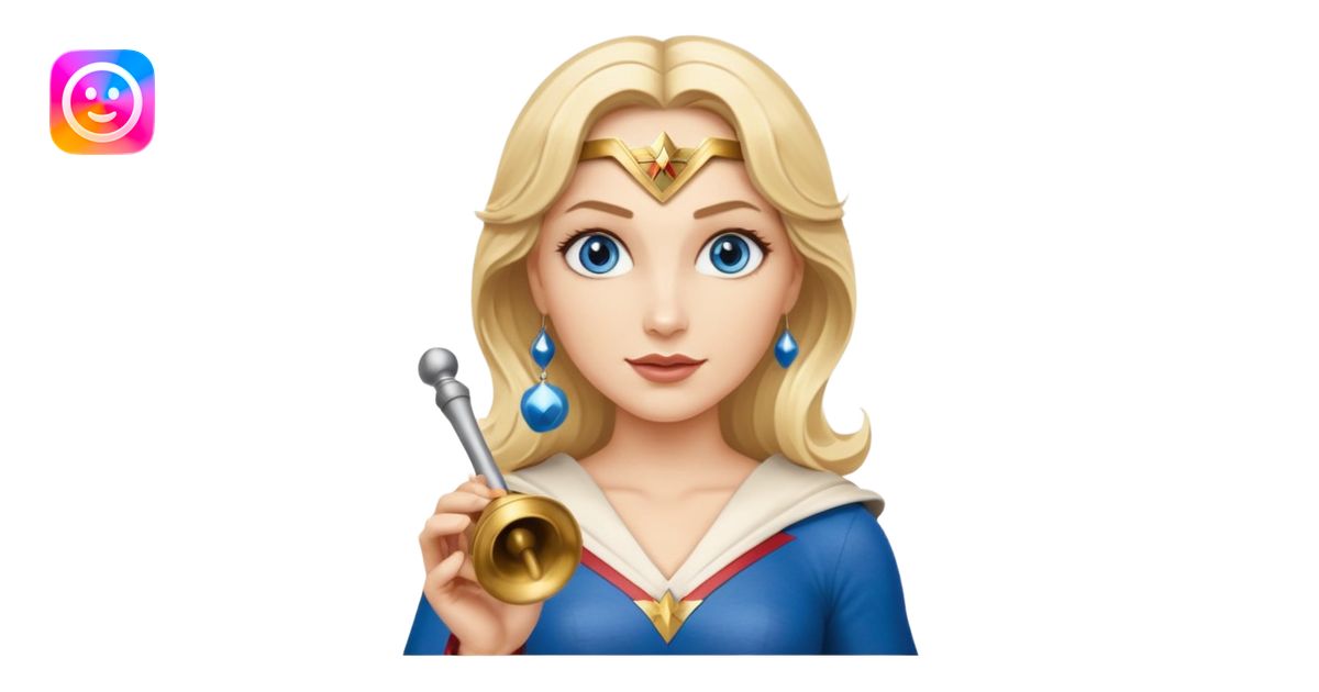 Blonde blue eyes Wonder Woman holding bell and short white orchestra ...