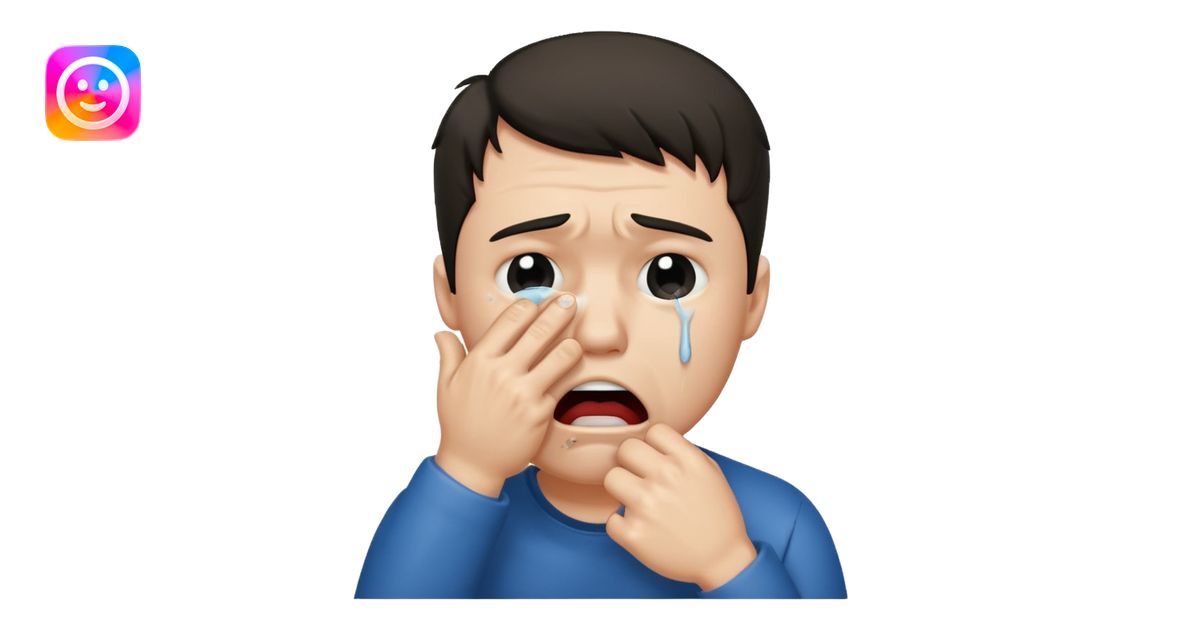 Crying man with his fist holding to his mouth emoji | AI Emoji Generator