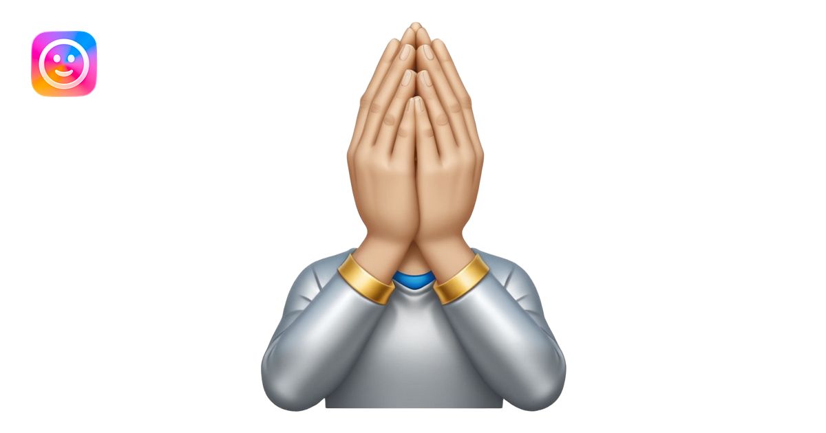 Emoji-style praying metallic hands, realistic proportions, clean ...