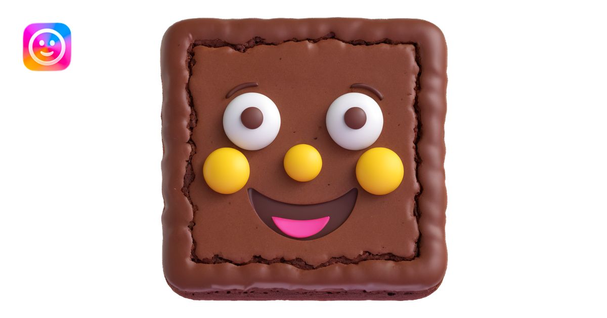 3D chocolate brownie with a smiley face, realistic depth, 3D emoji ...