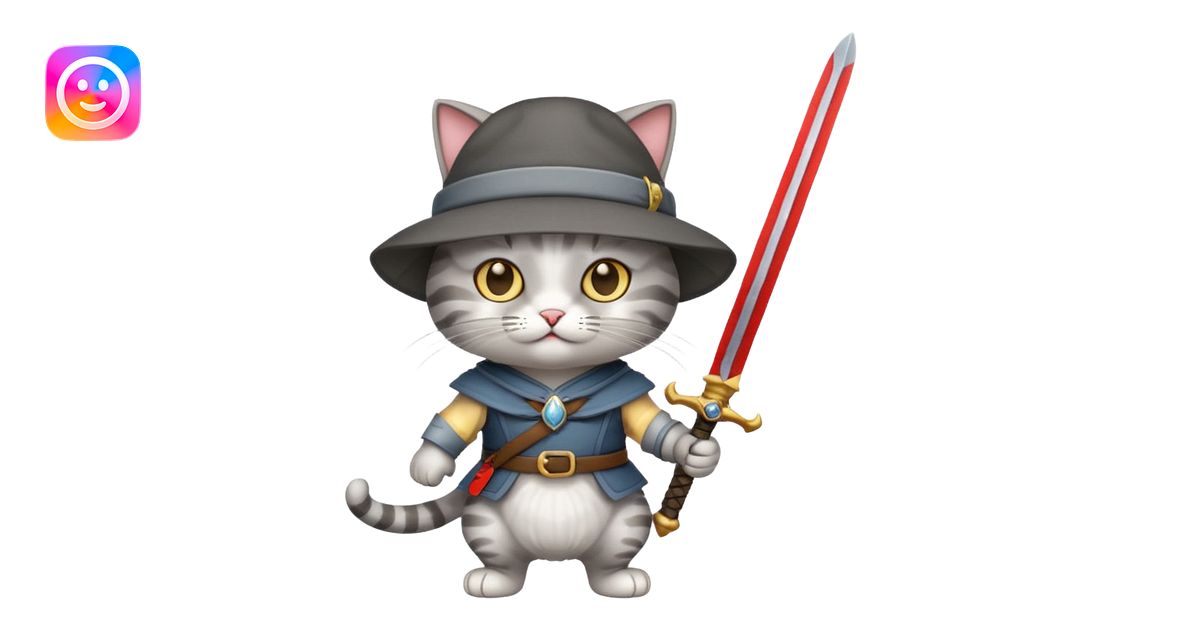 Cat held a sword and wearing a hat emoji | AI Emoji Generator