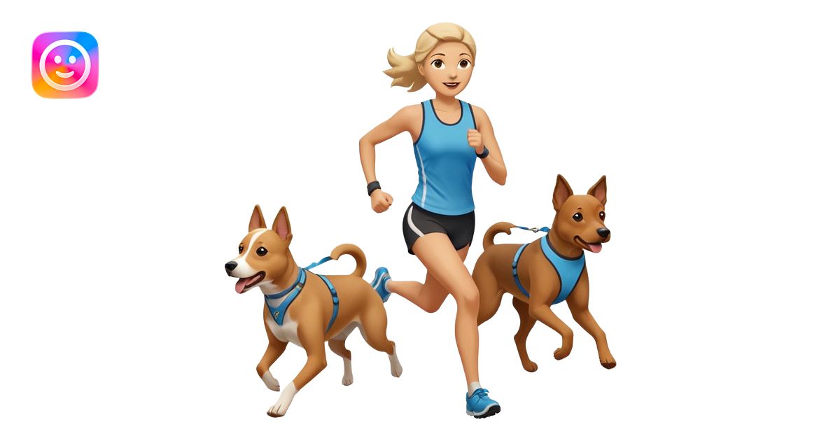 woman running canicross, two dogs attached, happy emoji | AI Emoji ...